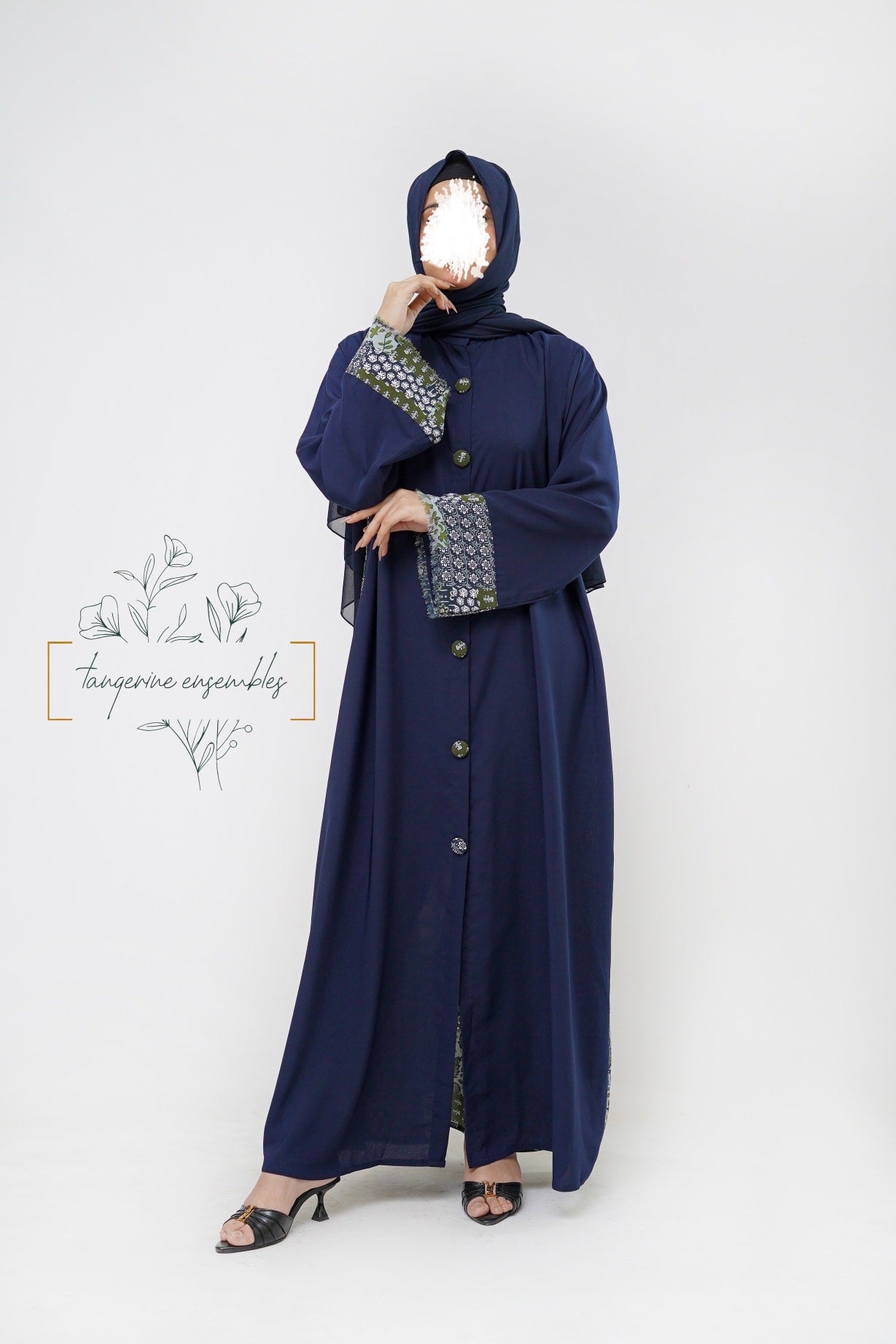 Mosaic Abaya - Blue Printed Georgette Abaya with Fringe Sleeves ...